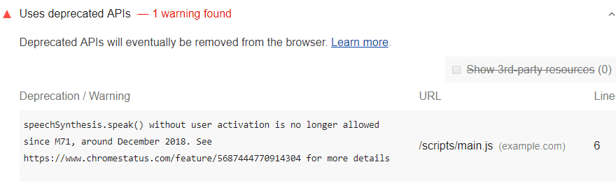 Usa APIs obsoletas | Lighthouse | Chrome for Developers