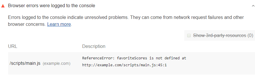 Browser Errors Were Logged To The Console Lighthouse Chrome For