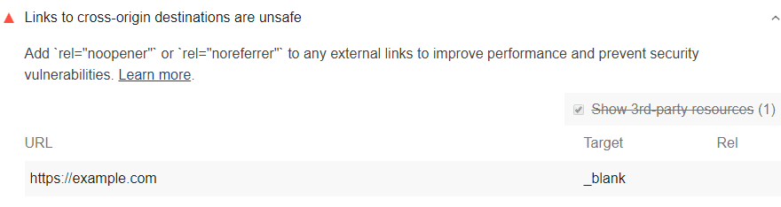 Links to cross-origin destinations are unsafe | Lighthouse | Chrome for ...