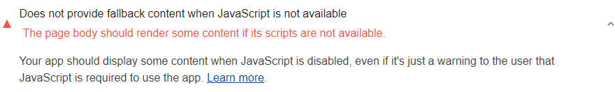 Does not provide fallback content when JavaScript is not available ...